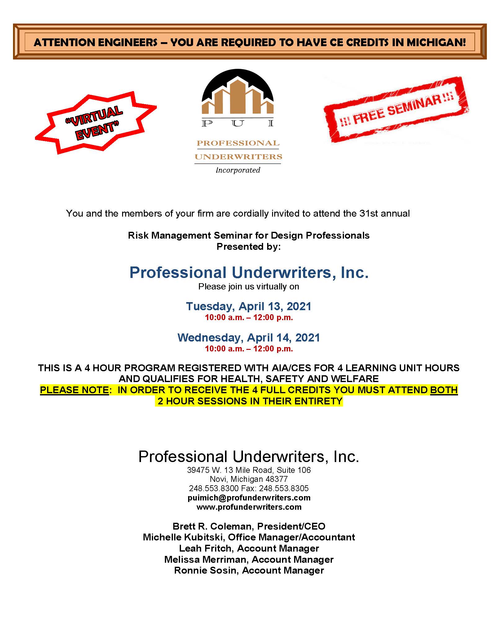 Risk Management Seminar Information & Schedules